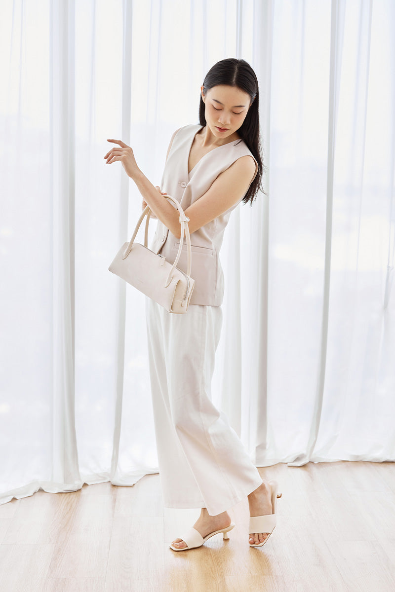 Olessia Strap-over Kitten Heel in Cream Waterproof Suede – Sunday Staples