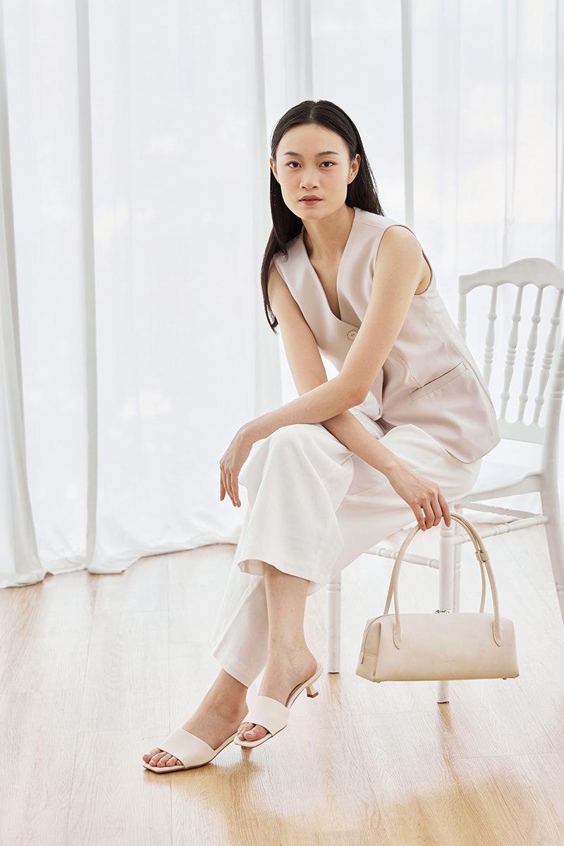 Olessia Strap-over Kitten Heel in Cream Waterproof Suede – Sunday Staples